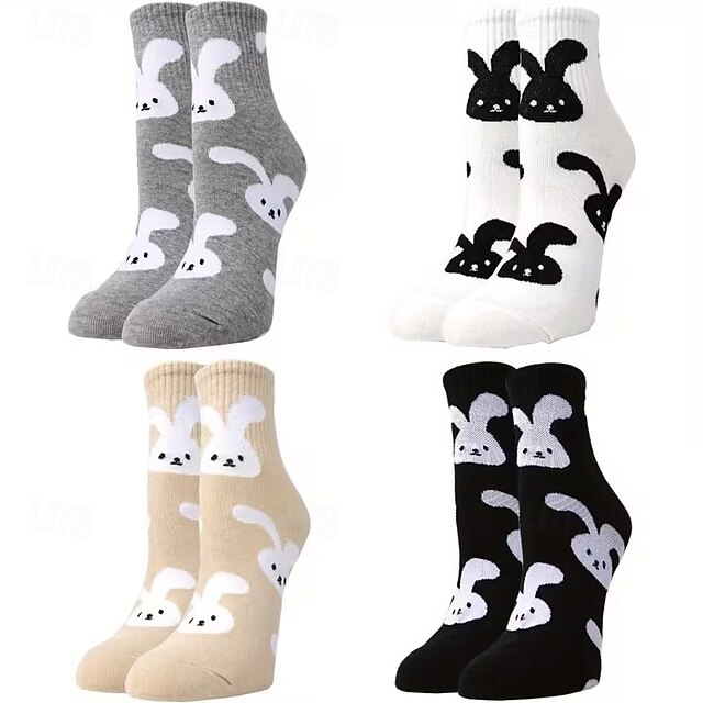 4 Pairs Easter Bunny Socks, Soft Breathable Knit Socks, All-Season ...