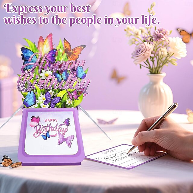 Butterfly Flower Birthday Cards for Women, 3D Butterfly Pop Up Box ...