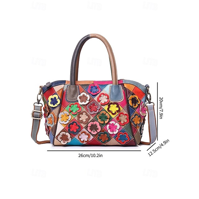 Women's Genuine Leather Handbag, Multi-way Carrying Options, 3D Floral ...