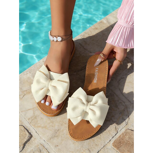Women's Black Slides with Oversized Decorative Bow – Playful Bohemian ...