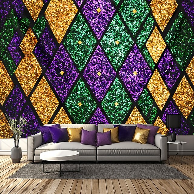 Mardi Gras Tapestry Banners Blanket Geometric Luxury Colorful 3D Party ...
