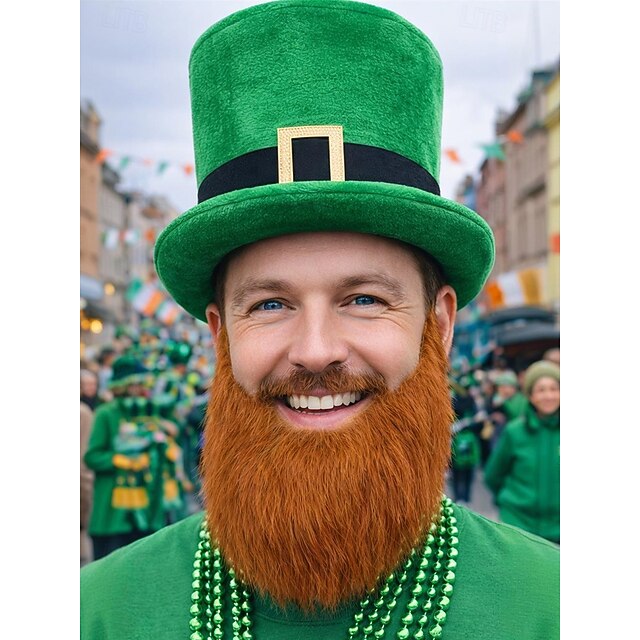 Men's St. Patrick's Day Leprechaun Hat & Fake Beard Set, Green Irish ...