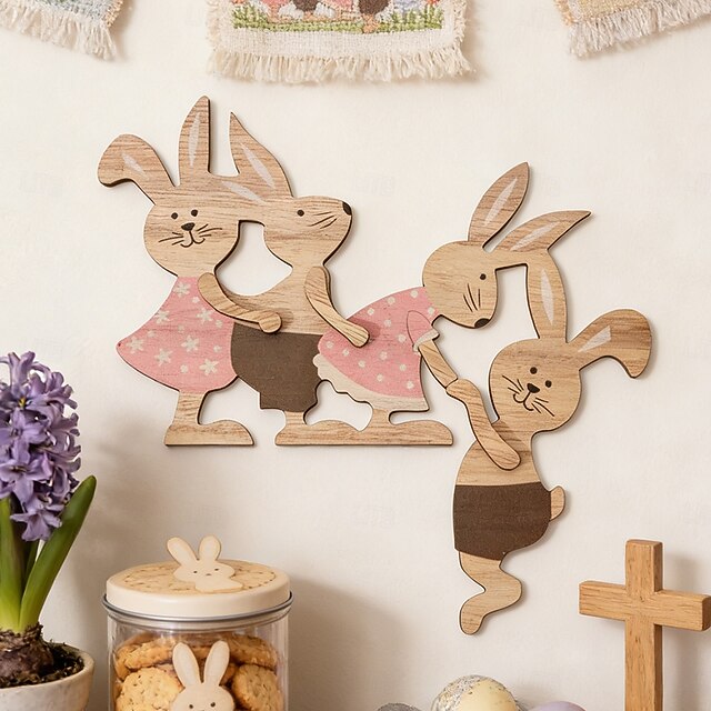 Easter Bunny Wall Hanging Decorations, Cartoon Wooden Easter Signs for ...