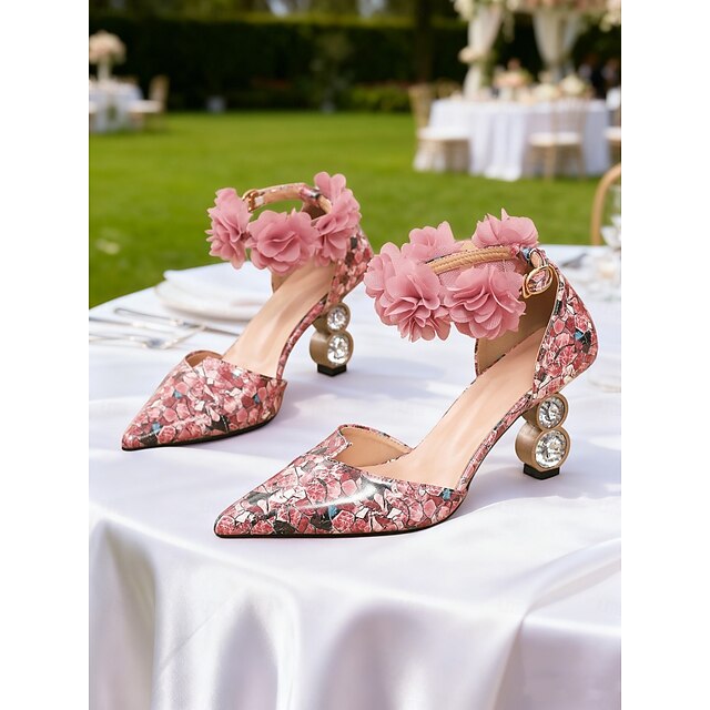 Women's Floral Print Pointed-Toe Heels with Crystal Bubble Heel and ...