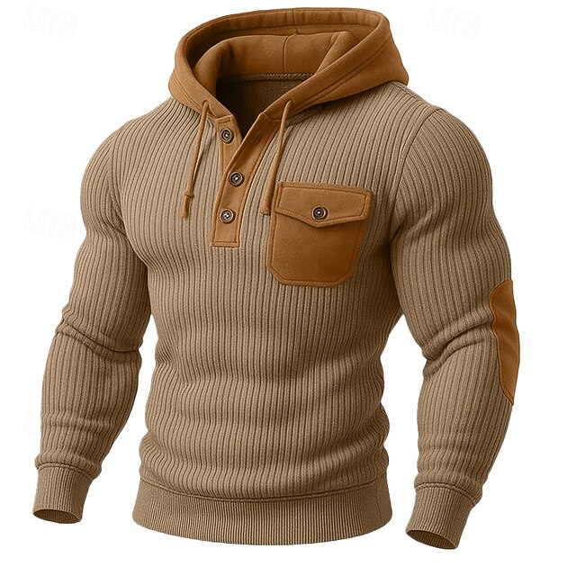 Homme Sweat à capuche Sweat à capuche boutonné Tricot côtelé Rouge vin ...