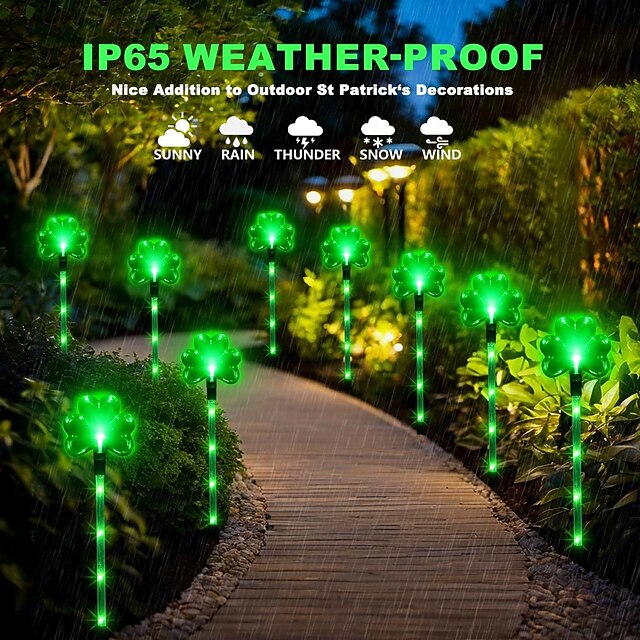 St. Patrick's Day Irish 1-to-6 Outdoor Solar Waterproof Shamrock Stake Lights with Green LED ...