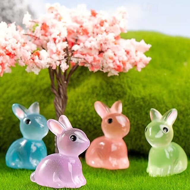 Easter Mini Luminous Resin Bunnies Ornament Glow In The Dark Miniature ...