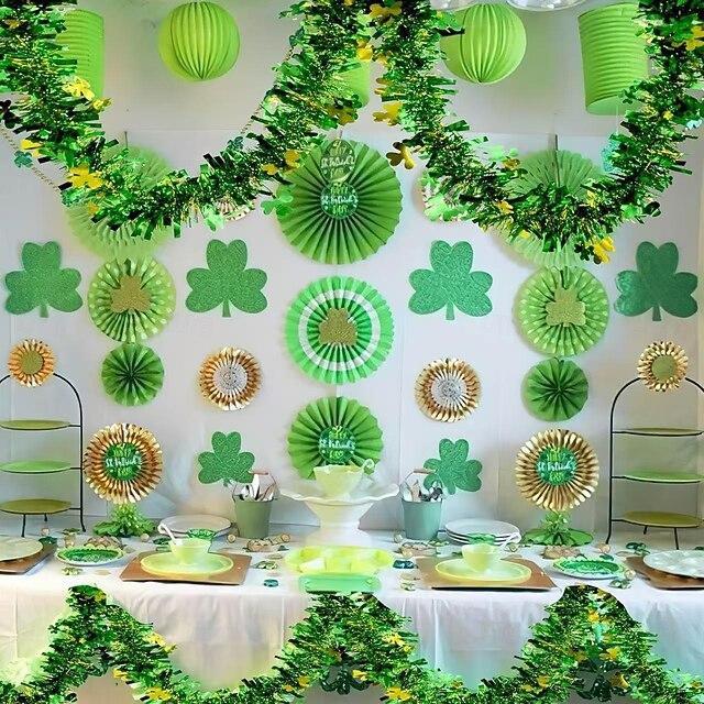 26FT St. Patrick's Day Tinsel Garland,(4 Pcs 8m Total) Shamrock Green ...