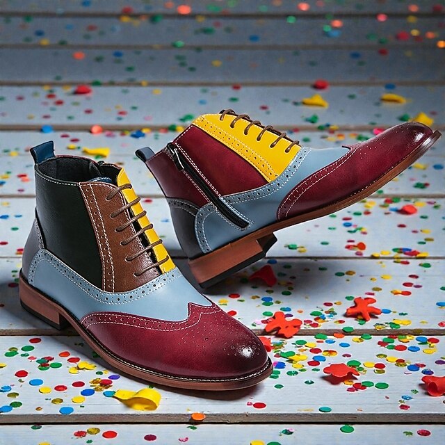 Men's Mardi Gras Colorful Ankle Boots, Red, Blue, Green, and Brown ...