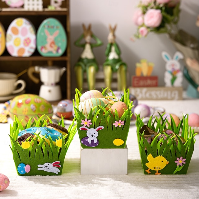 3 Pack Easter Bunny Storage Baskets, Nonwoven Fabric Bins with Easter ...