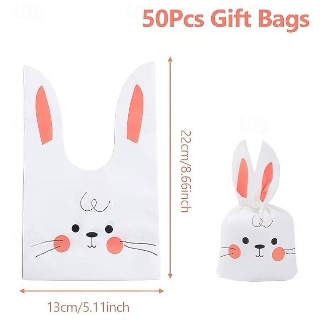 50 Pack Easter Bunny Ear Gift Bags, Cute Bunny Face Candy Treat Bags ...