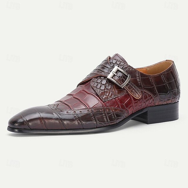Men's Burgundy Crocodile Leather Shoes – Luxury Buckle Design with ...