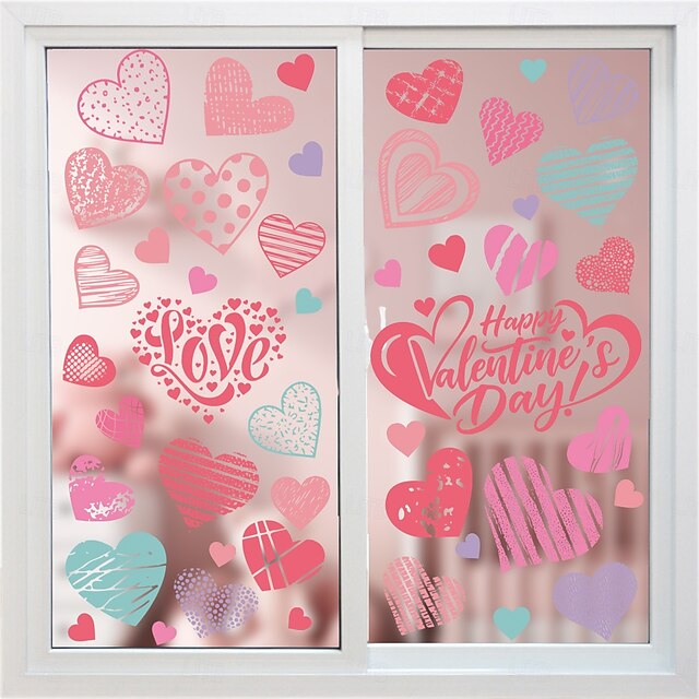 4 Sheets Valentine's Day Heart Window Stickers | Holiday Party Wedding ...
