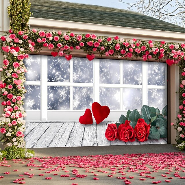 Valentine's Day Garage Door Cover Large Hanging Backdrop Love Heart ...