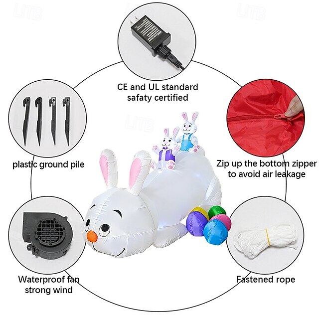 Easter Inflatable Decoration with LED Lights 2.4M/8Ft Bunny Easter Egg ...
