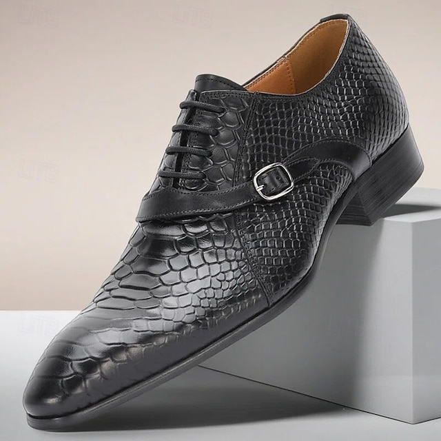 Men's Black Crocodile Print Monk Strap Shoes – Premium Leather with ...