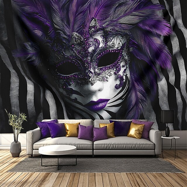 Mardi Gras Tapestry Banners Blanket Mask Feather Luxury Colorful Modern ...