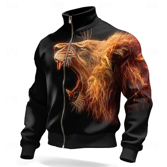 Men's Lion Flame Jacket Sweatshirt Cool Daily Fantasy Tactical Stand ...