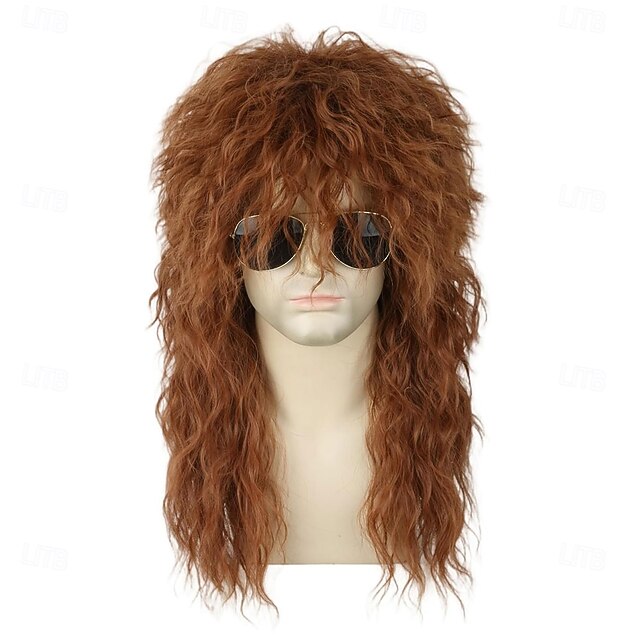 80s Wigs for Men Reddish Brown Long Wavy Mullet Wigs for Women Heavy ...