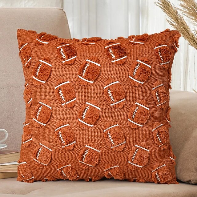 Pillow Cover, 2D Flat Print Plush Quilted Football Embroidery, Stylish ...