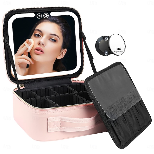 Travel Makeup Bag with LED Lighted Make up Case with Mirror Cosmetic ...