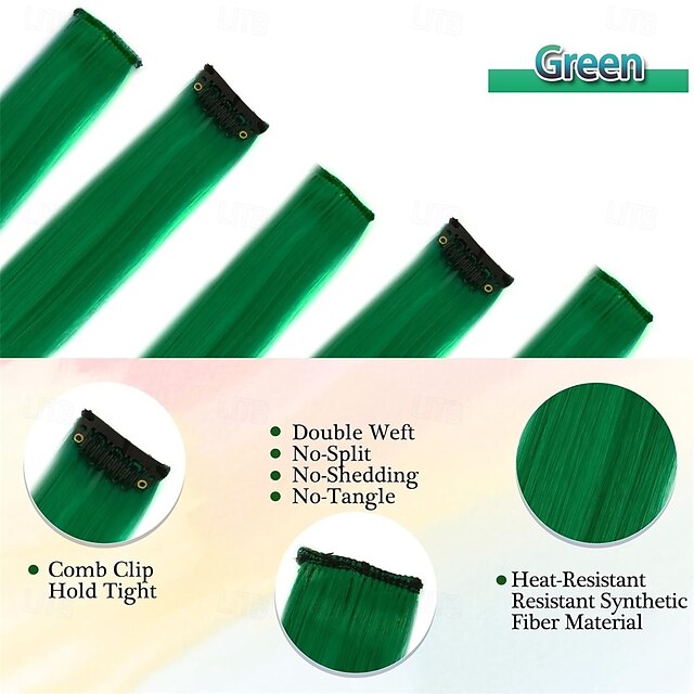 St. Patrick 2026 Green Wigs Green Clip in Hair Extensions - Colored ...