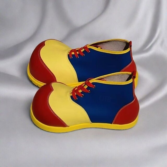 Men's Genuine Leather Clown Shoes, Colorful Oversized Toe Carnival ...