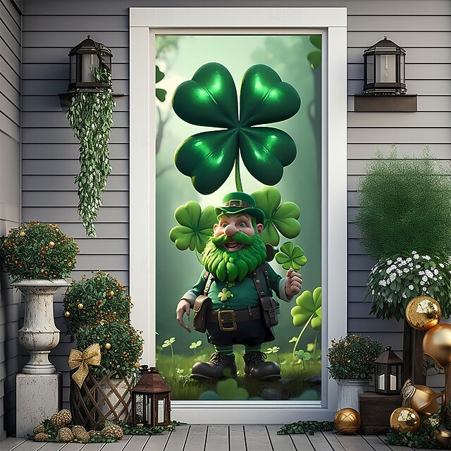 St. Patrick's Day Posters Door Cover Outdoor Banners Green Hat Shamrock ...