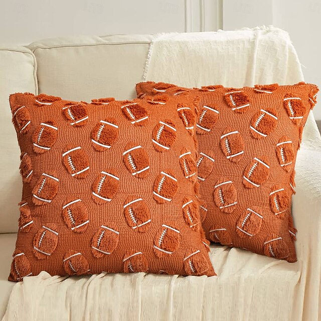 Pillow Cover, 2D Flat Print Plush Quilted Football Embroidery, Stylish ...