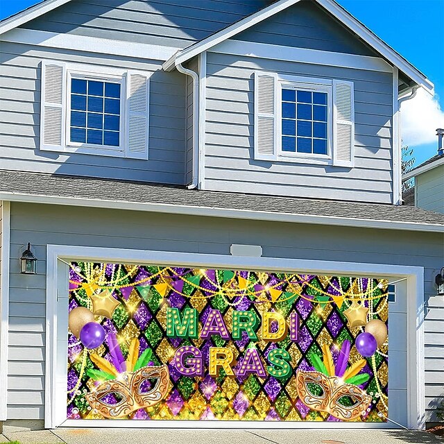 Mardi Gras Garage Door Cover Large Hanging Backdrop Mask Feather Luxury ...