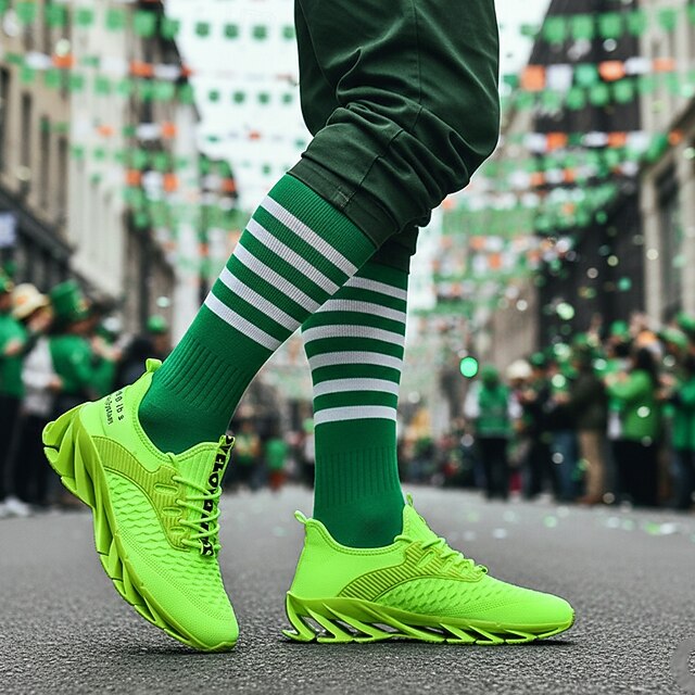 Men's Neon Green Breathable Running Sneakers, Lightweight Blade Sole ...