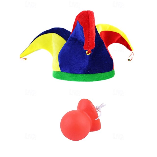 Men's Polyester Jester Mardi Gras Hat and Clown Nose Set – Perfect for ...