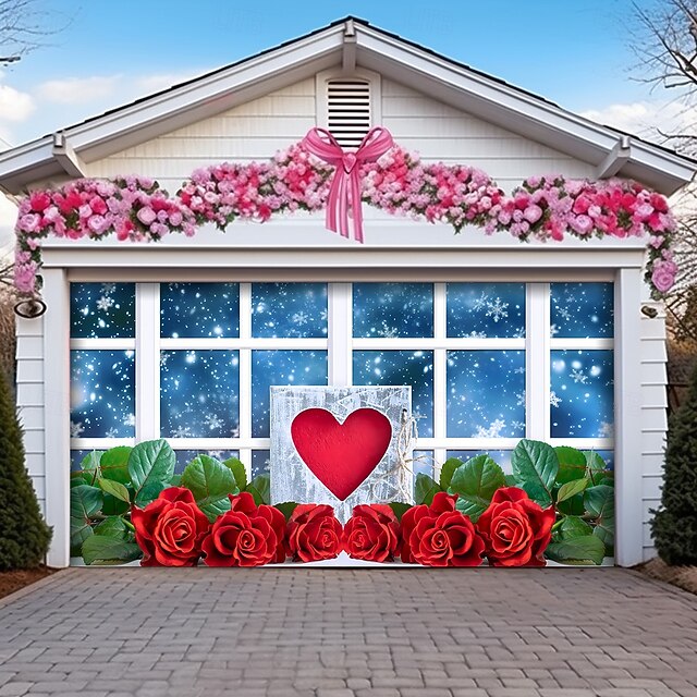 Valentine's Day Garage Door Cover Large Hanging Backdrop Window Heart ...