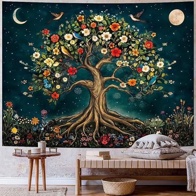 Tapestry Banners Wall Hangings Flower Tree of Life Vintage Tropical 3D ...