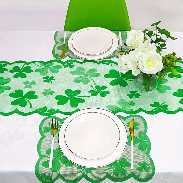 5PCS St. Patrick's Day Table Placemats & Table Runner Set, Green ...
