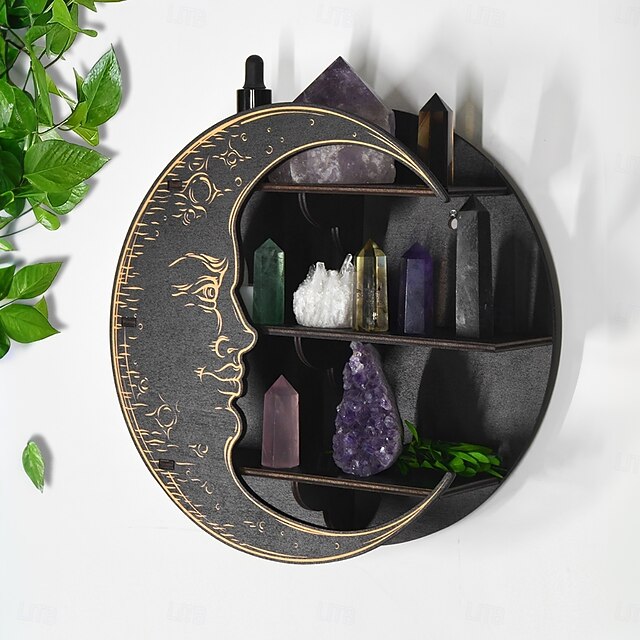 Ramadan Wooden Moon Floating Shelf, Minimalist Round Wall Display Rack ...