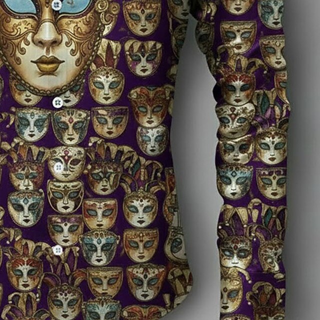 Men's Venetian Carnival Graphic Shirt – All-Over Masquerade Mask Design ...