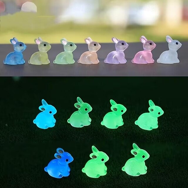 Easter Mini Luminous Resin Bunnies Ornament Glow In The Dark Miniature ...