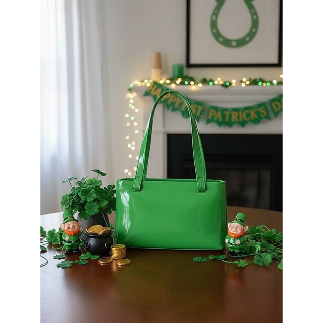 Women's Green Patent Leather Handbag – Stylish, Chic Tote Bag for St ...