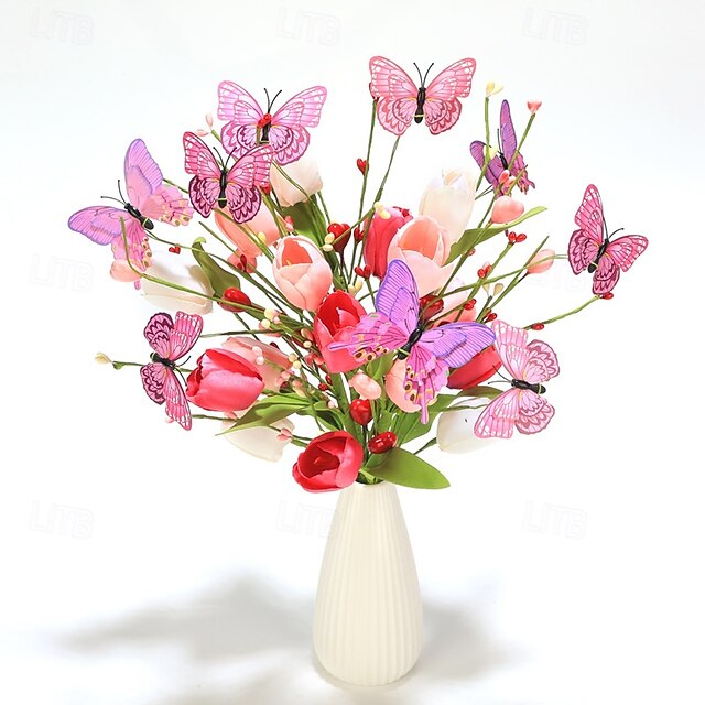 3pcs Artificial Tulip Stems, Faux Flowers for Mother's Day, Women's Day ...