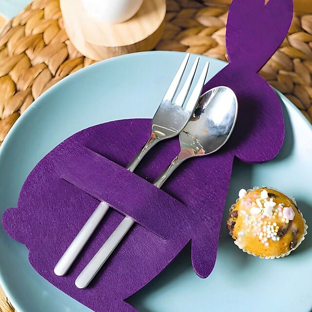 12pcs Easter Bunny Utensil Cutlery Holders Pouch Bags Felt Silverware ...