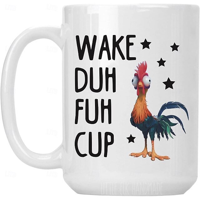 Fuuny Gift Mug Wake Duh Fuh Cup Chicken Rooster White Ceramic Coffee ...