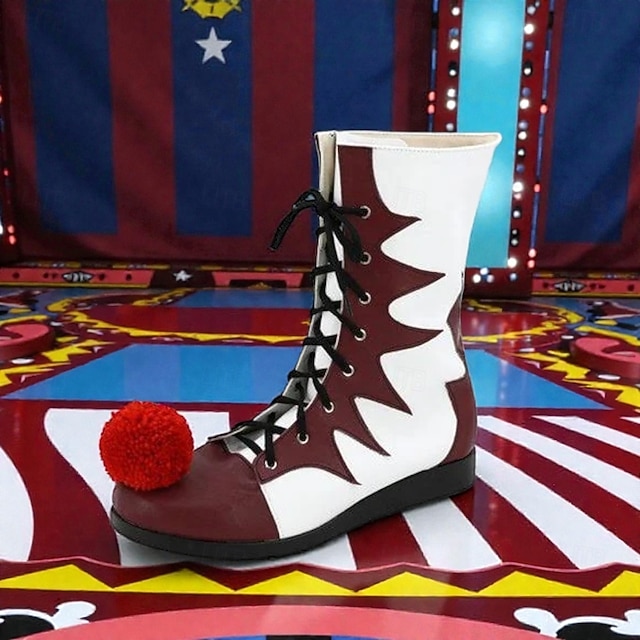 Men's Clown Boots with Red Pom Pom, Lace-Up Carnival Costume Shoes ...