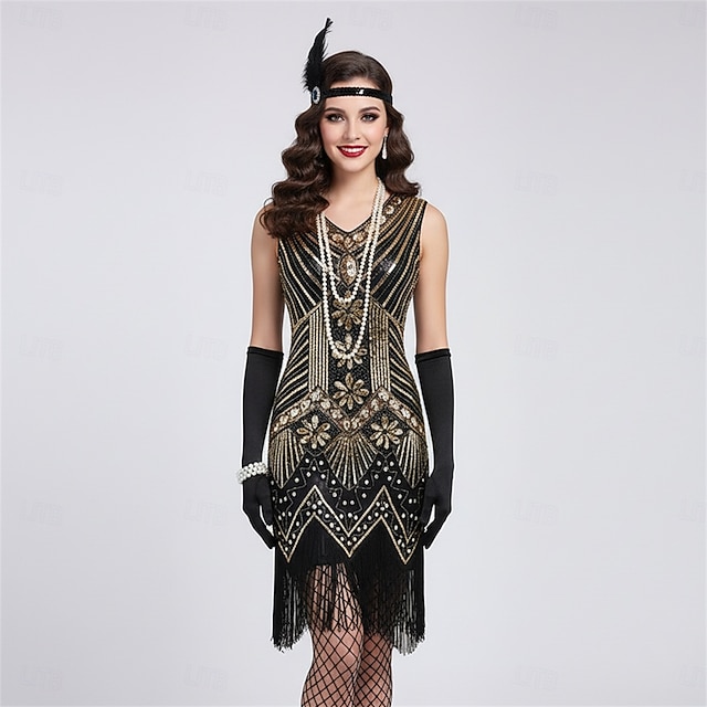 Set Roaring 20s 1920s Flapper Dress Cocktail Dress with Accessories The ...