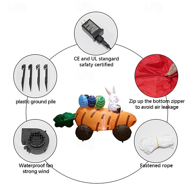 Easter Inflatable Decoration with LED Lights 1.75m/5.74Ft Bunny Easter ...