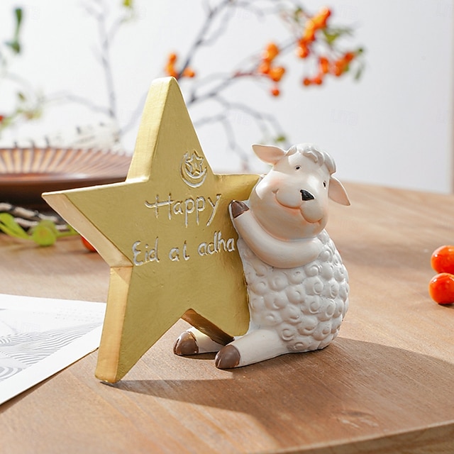 Ramadan Cute Lamb Holding Star Resin Figurine, Islamic Home Decor for ...