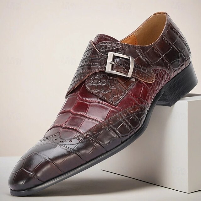 Men's Burgundy Crocodile Leather Shoes – Luxury Buckle Design with ...