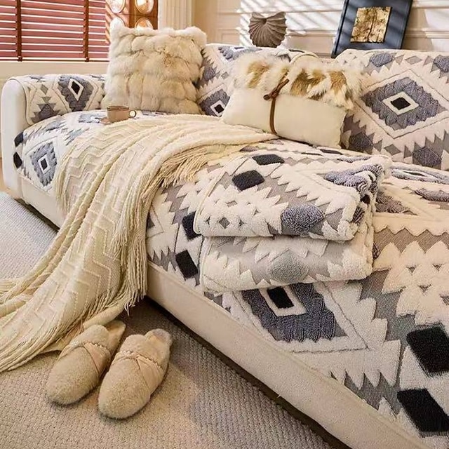 Bohemian Jacquard Thicken Warm Tuffed Fleece Sofa Seat Cushion Cover ...
