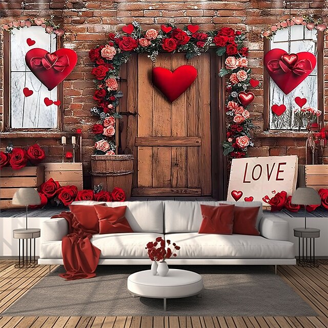Valentine's Day Tapestry Banners Blanket Rose Love Heart Cute Romantic ...
