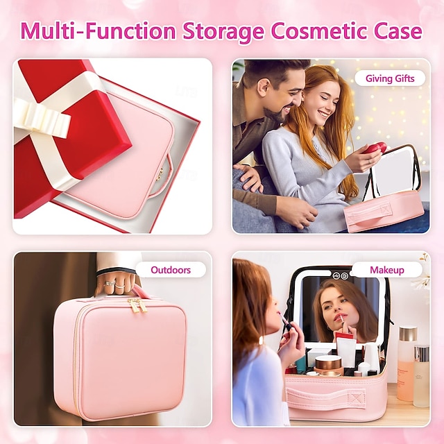 Travel Makeup Bag with LED Lighted Make up Case with Mirror Cosmetic ...
